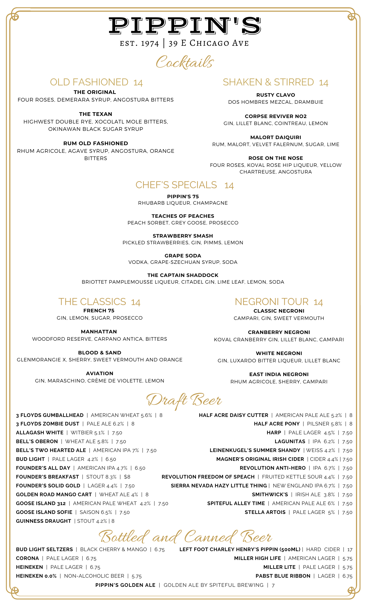 DRINKS MENU – Pippin's Tavern – Your Chicago Neighborhood Pub
