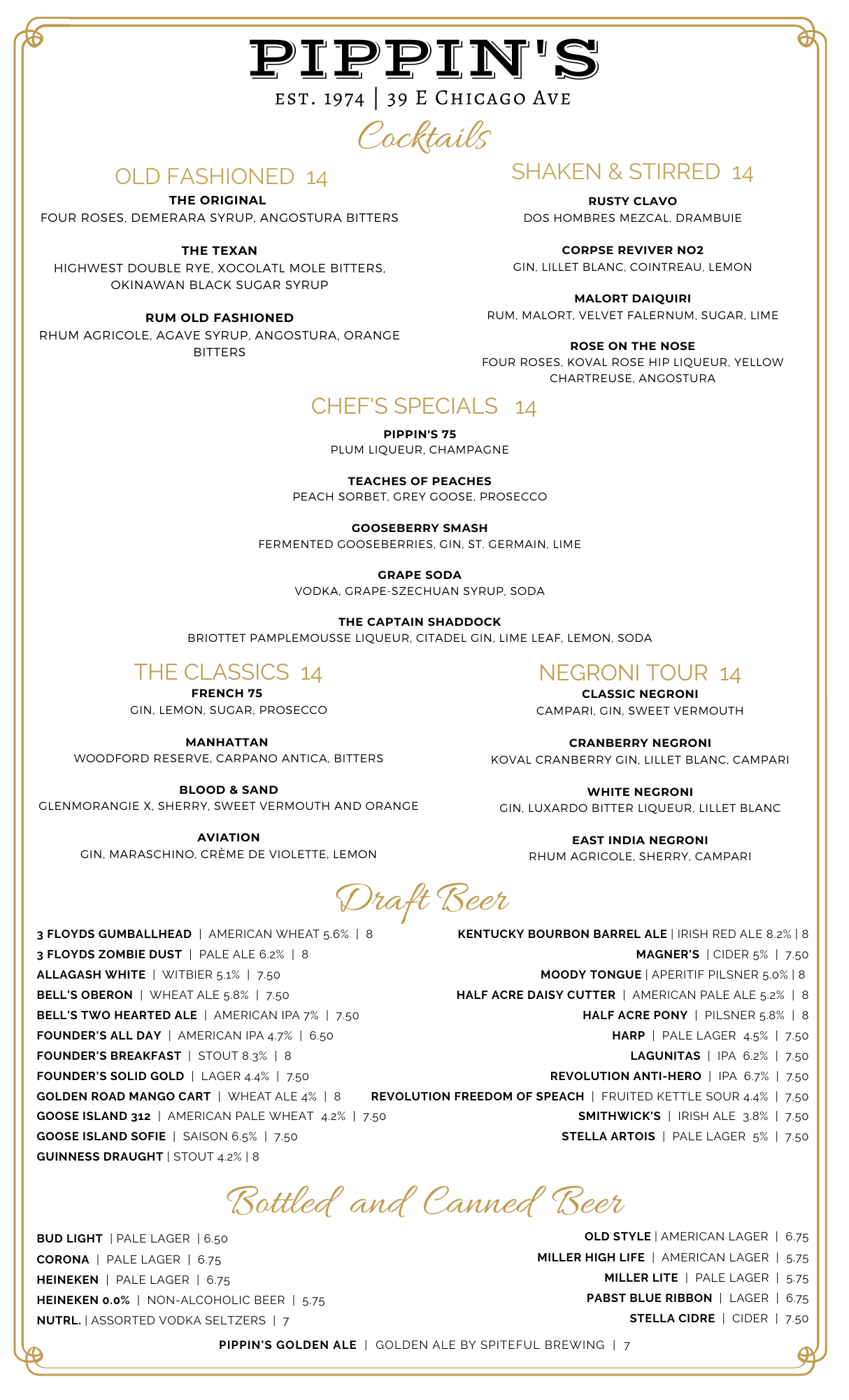 OUR MENU – Pippin's Tavern – Your Chicago Neighborhood Pub