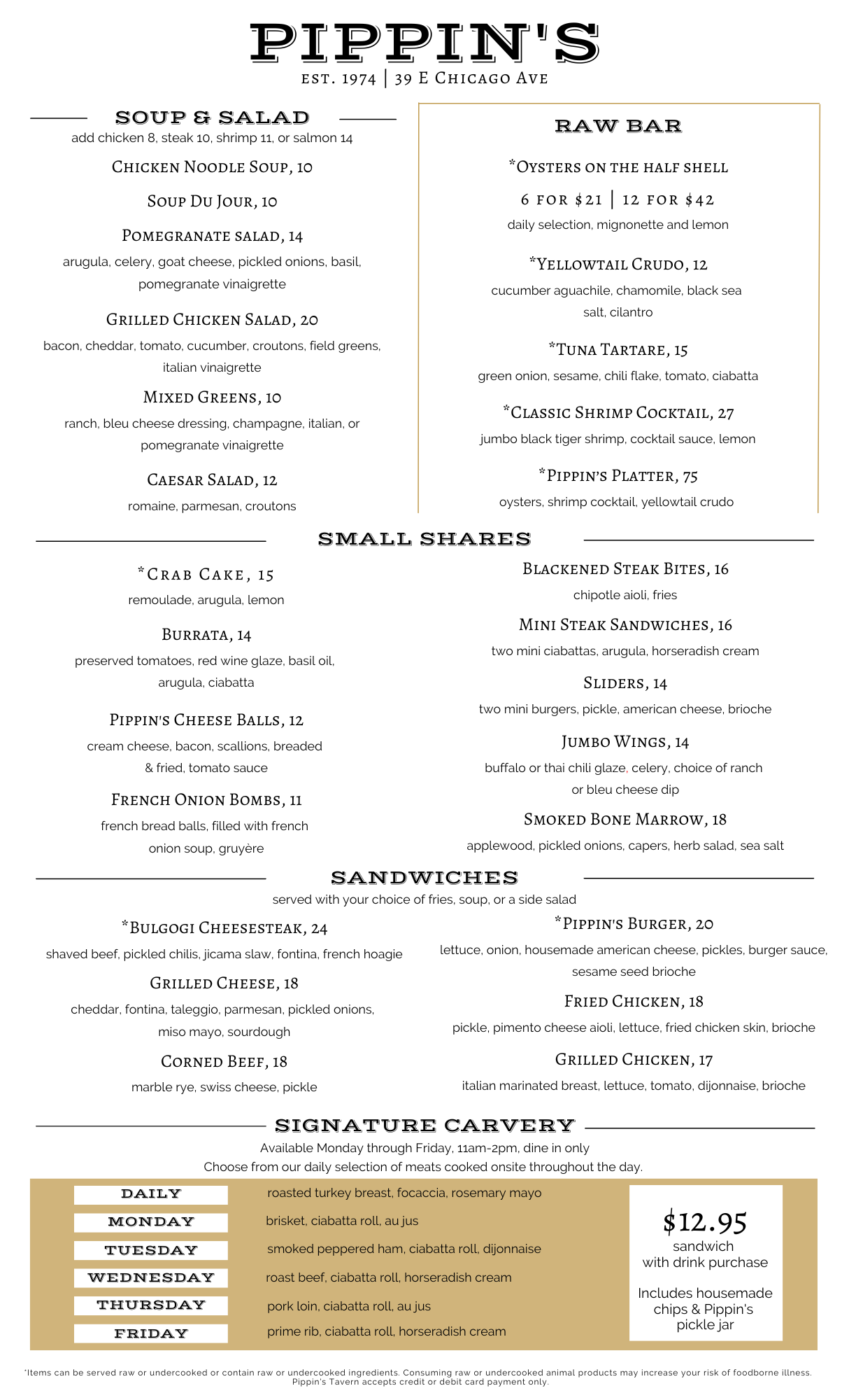 OUR MENU – Pippin's Tavern – Your Chicago Neighborhood Pub
