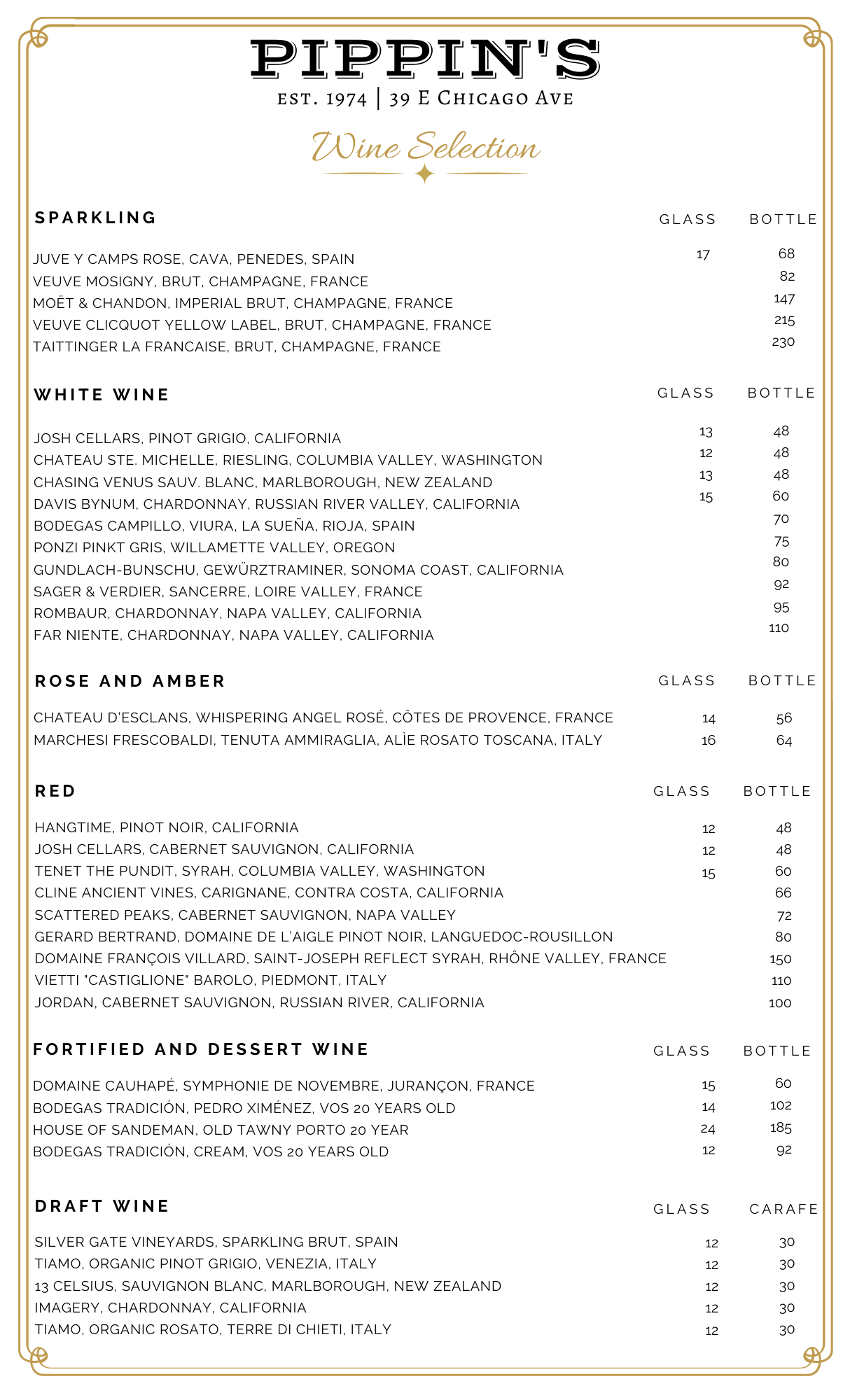 DRINK MENU – Pippin's Tavern – Your Chicago Neighborhood Pub