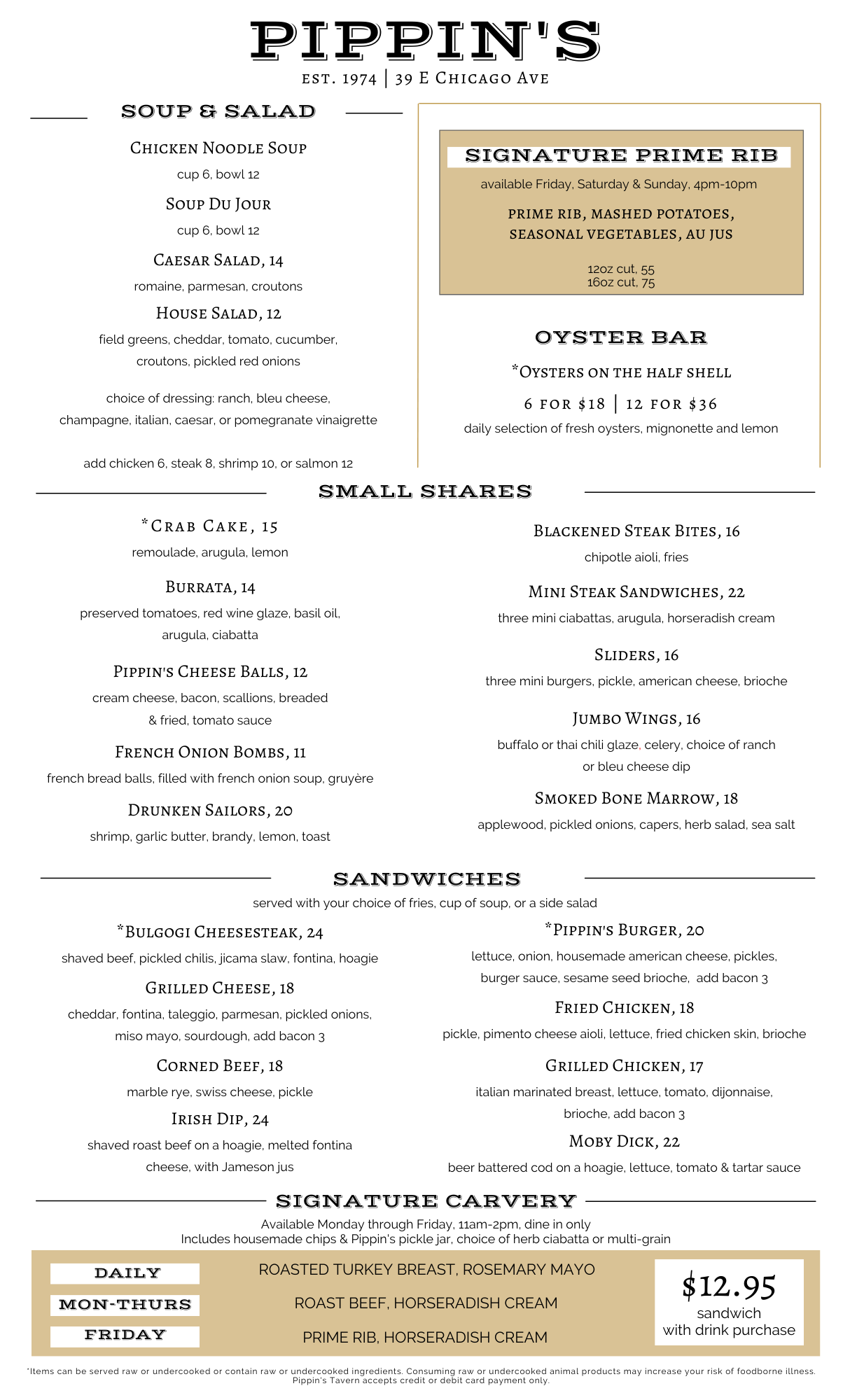 OUR MENU – Pippin's Tavern – Your Chicago Neighborhood Pub
