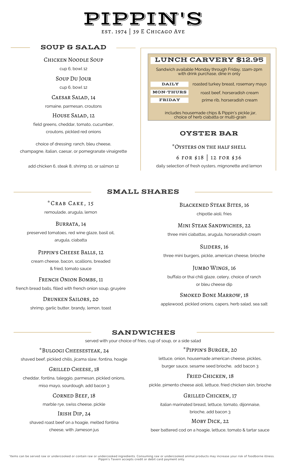OUR MENU – Pippin's Tavern – Your Chicago Neighborhood Pub