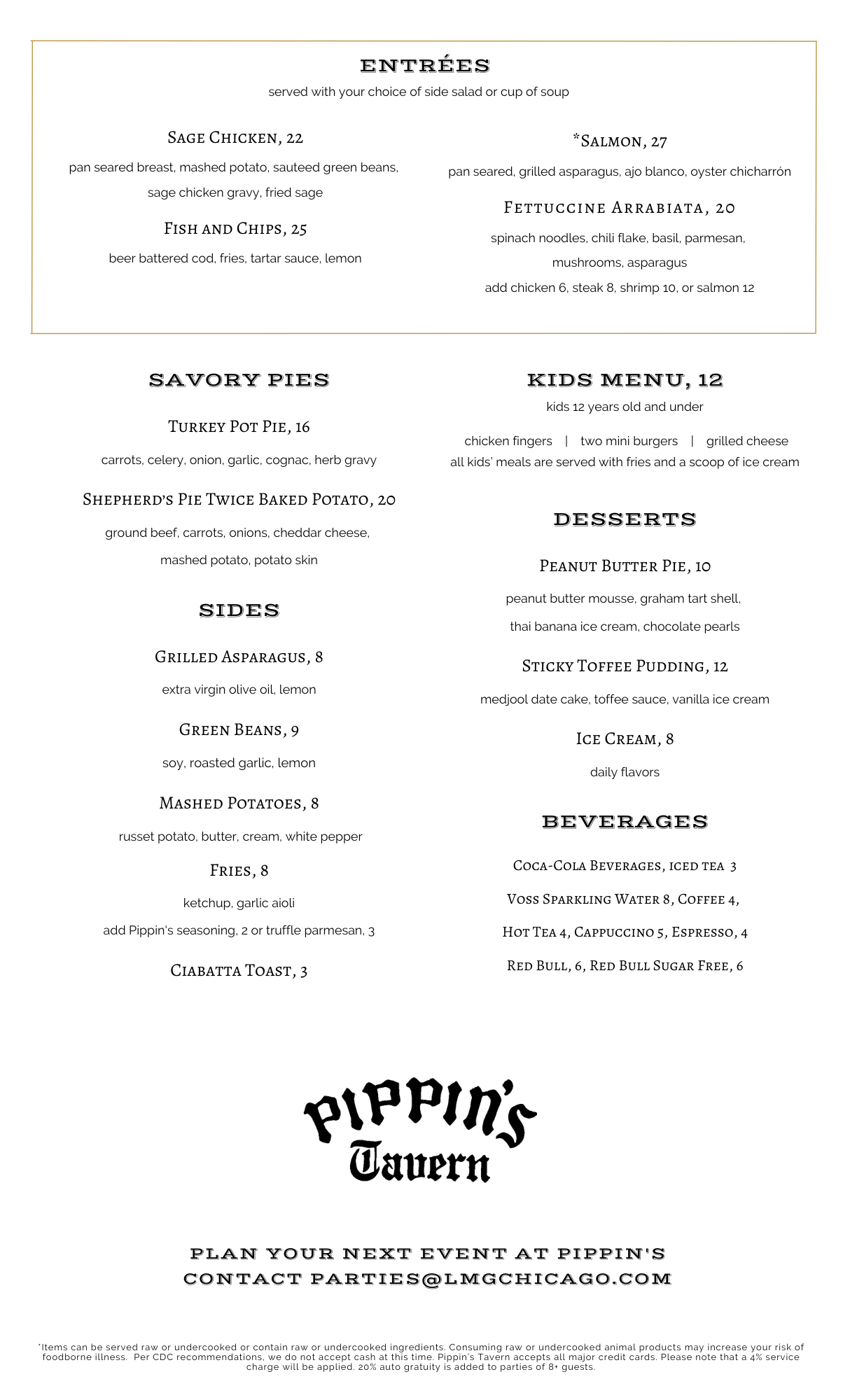 OUR MENU – Pippin's Tavern – Your Chicago Neighborhood Pub