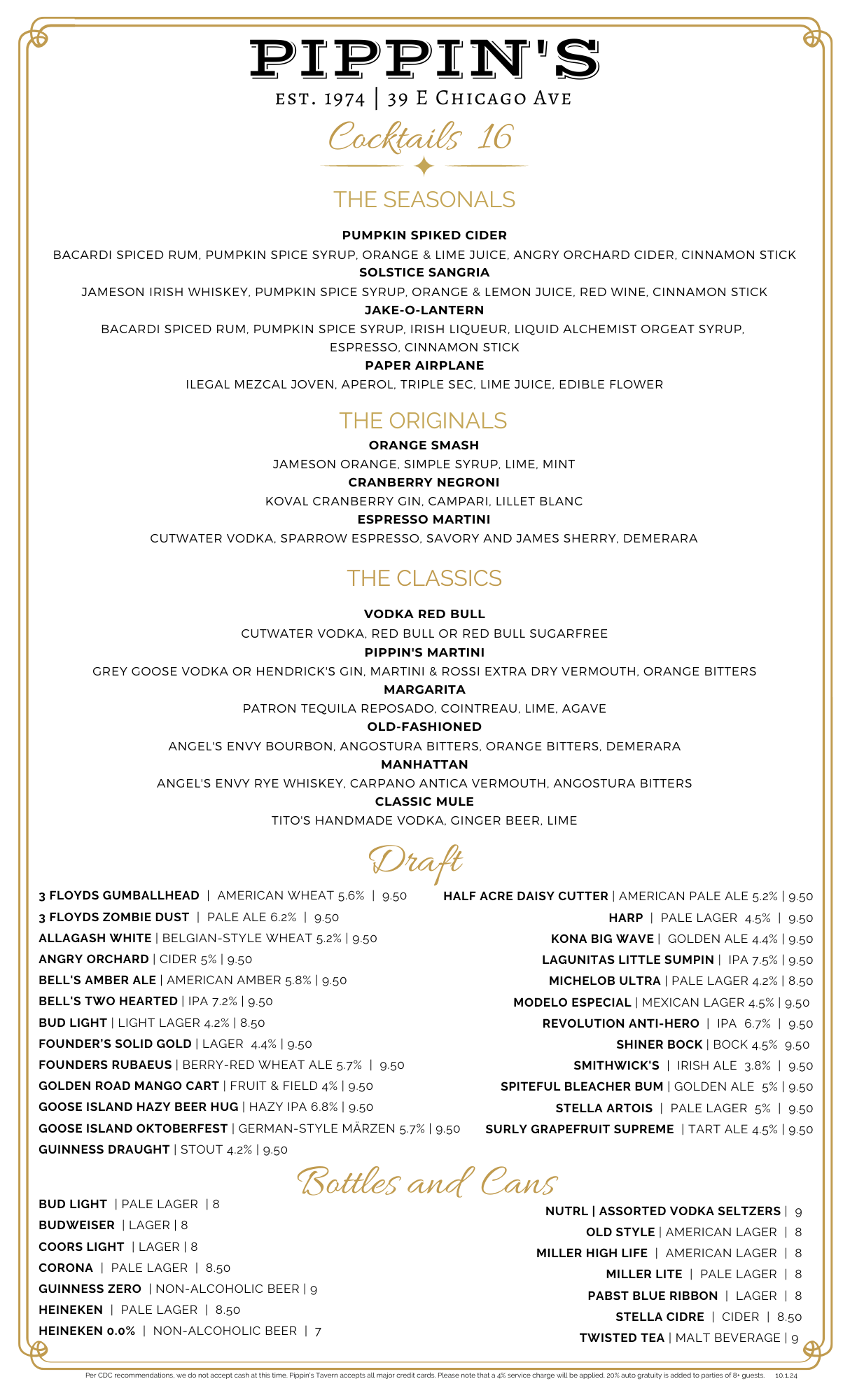 DRINK MENU – Pippin's Tavern – Your Chicago Neighborhood Pub