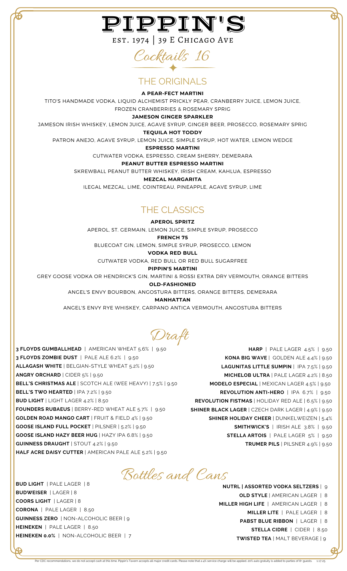 DRINK MENU – Pippin's Tavern – Your Chicago Neighborhood Pub