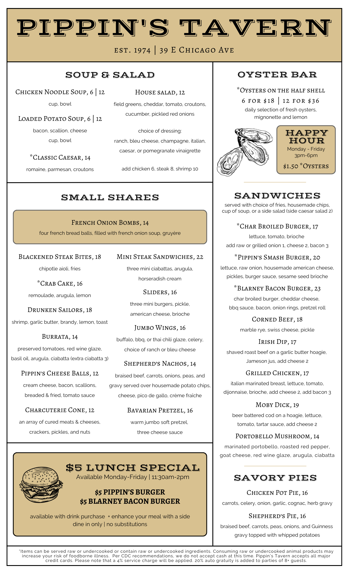 OUR MENU – Pippin's Tavern – Your Chicago Neighborhood Pub