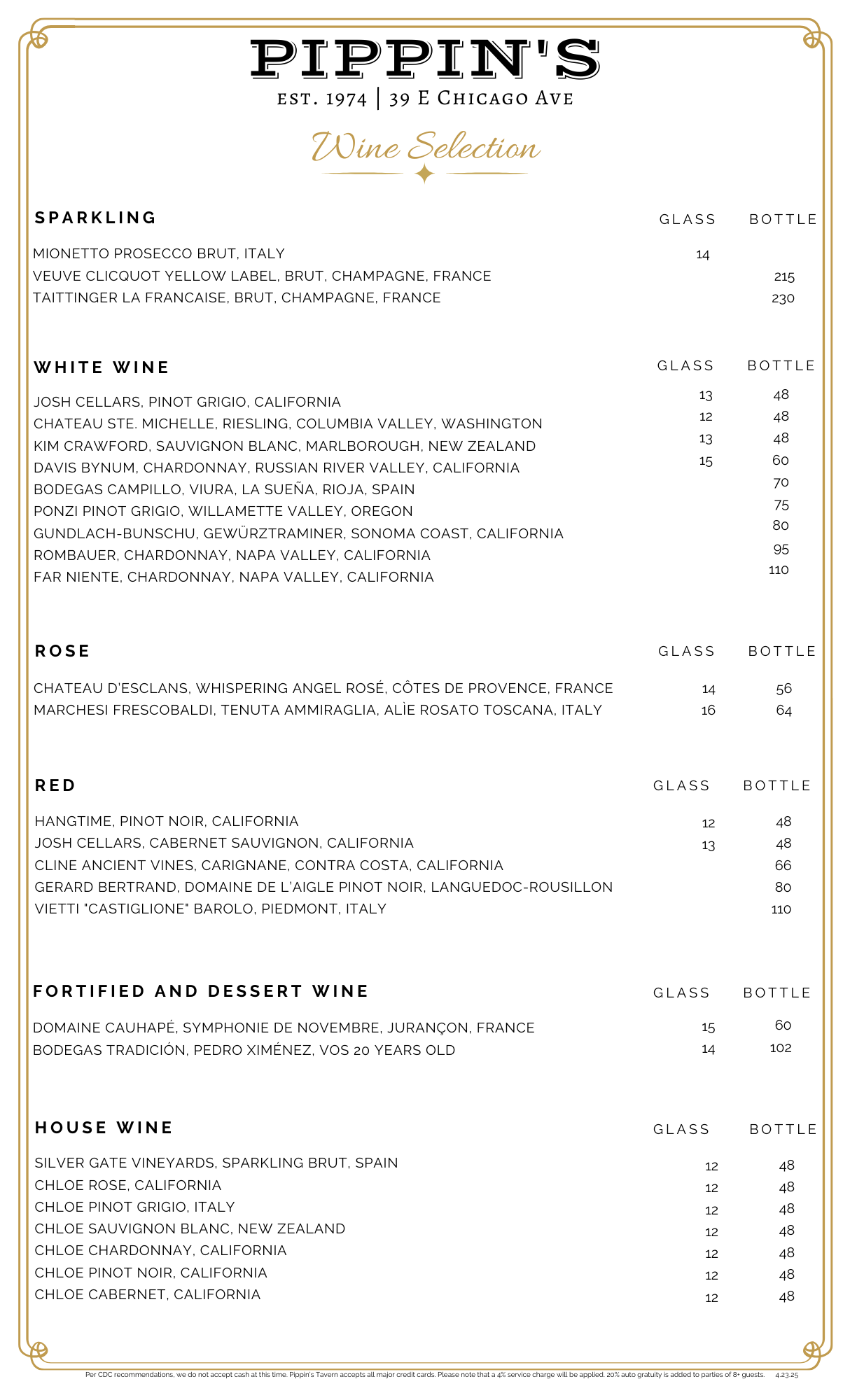 DRINK MENU – Pippin's Tavern – Your Chicago Neighborhood Pub